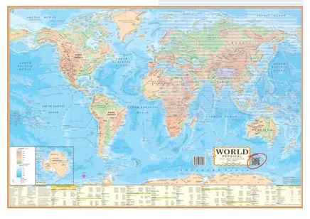 WORLD PHYSICAL MAP ENGLISH 30 X 40 LAMINATED MRP RS 150 - Ashoka Book Depot